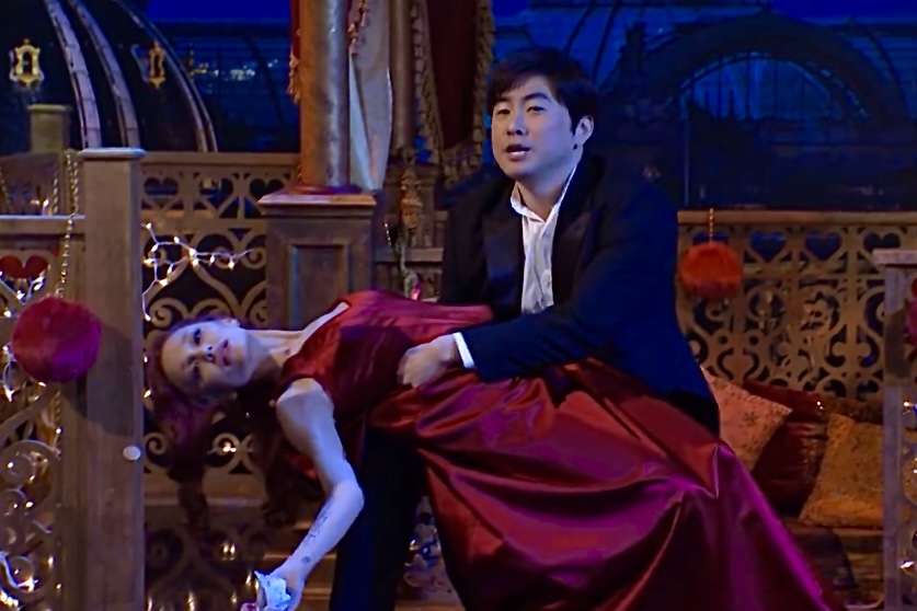 Watch Ariana Grande and Bowen Yang parody Moulin Rouge!