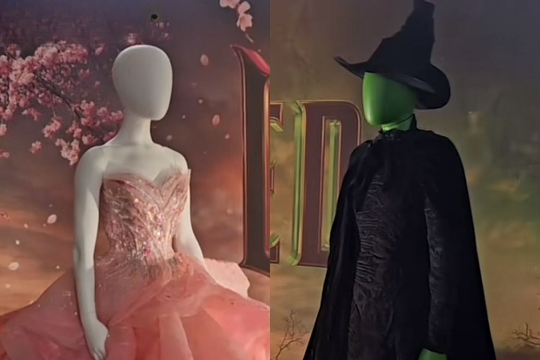 Wicked movie costumes displayed at cinemas